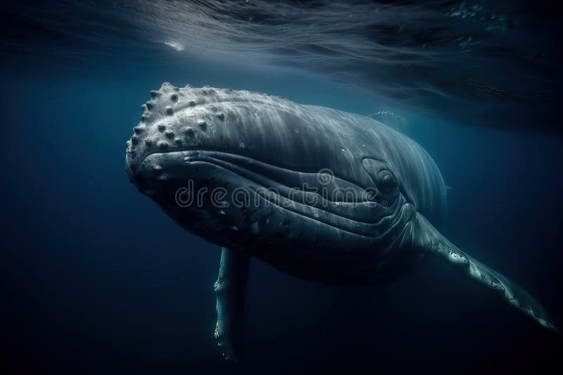 A Large Humpback Whale Swims Alone in the Ocean Waters, Generative AI ...