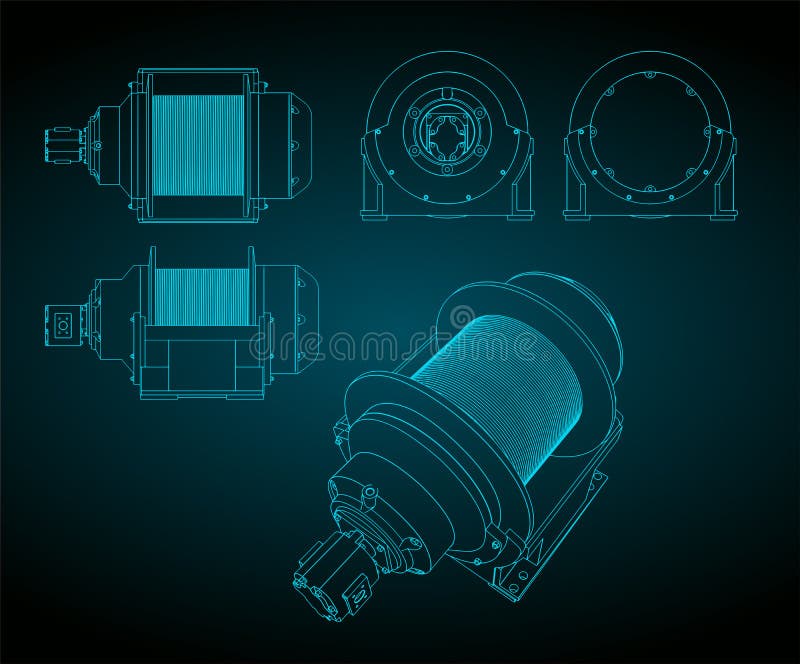 Large Hydraulic Winch Drawings Stock Vector - Illustration of mooring ...