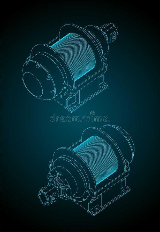 Large Hydraulic Winch Isometric Drawings Stock Vector - Illustration of ...