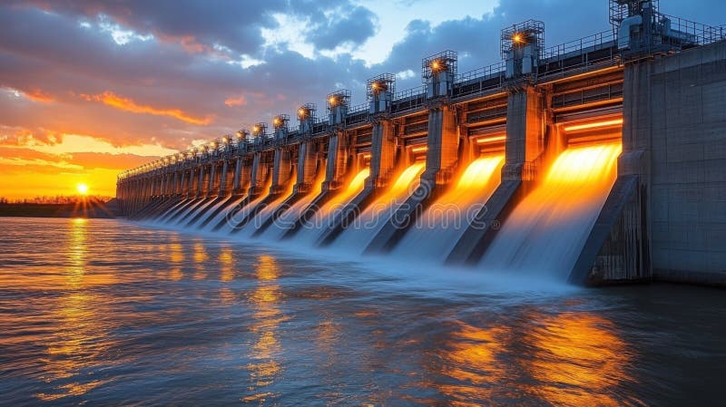 Golden Hour at the Dam stock photo. Image of power, cascade - 363922772