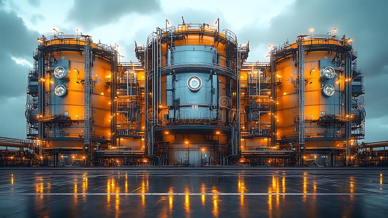 Large Hydrotreating Reactor with Illuminated Structures, Showcasing ...