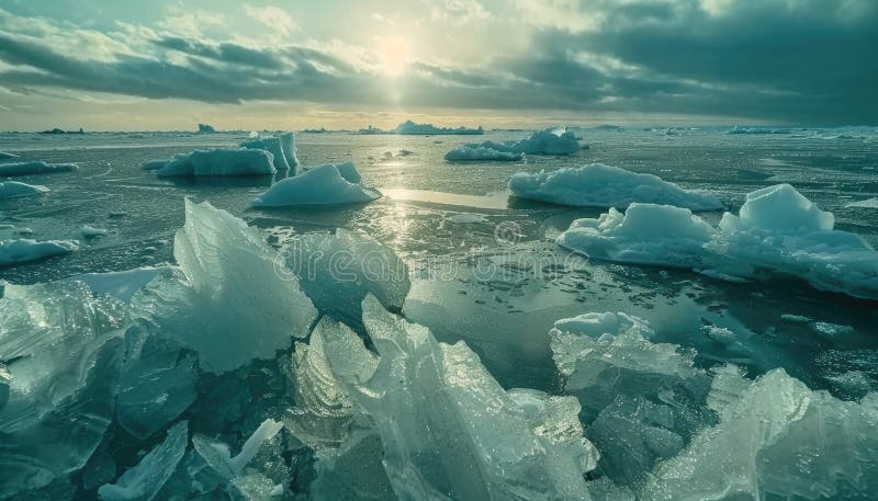 A Large Ice Block Floating in the Ocean by AI Generated Image Stock ...