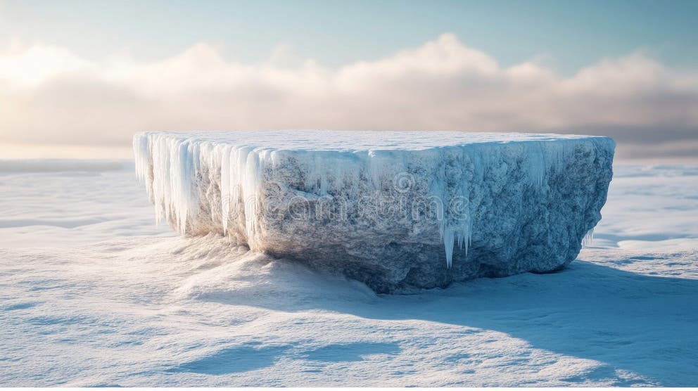Large Ice Block in Snowy Landscape Stock Illustration - Illustration of ...
