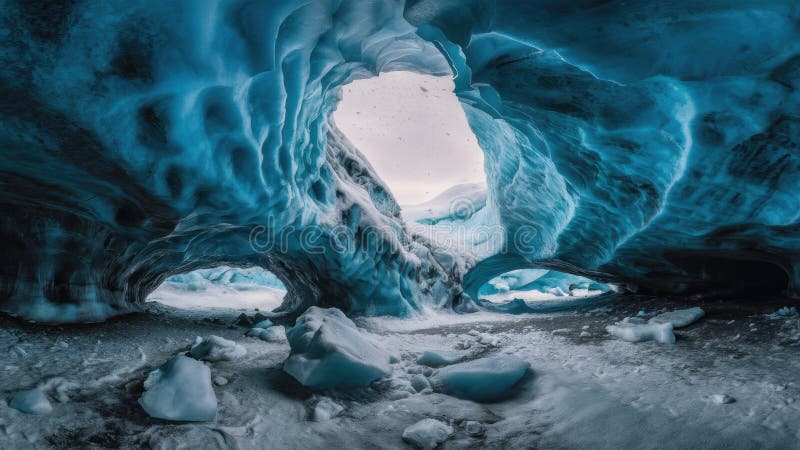 A Large Ice Cave with a Lot of Snow Inside, AI Stock Photo - Image of ...