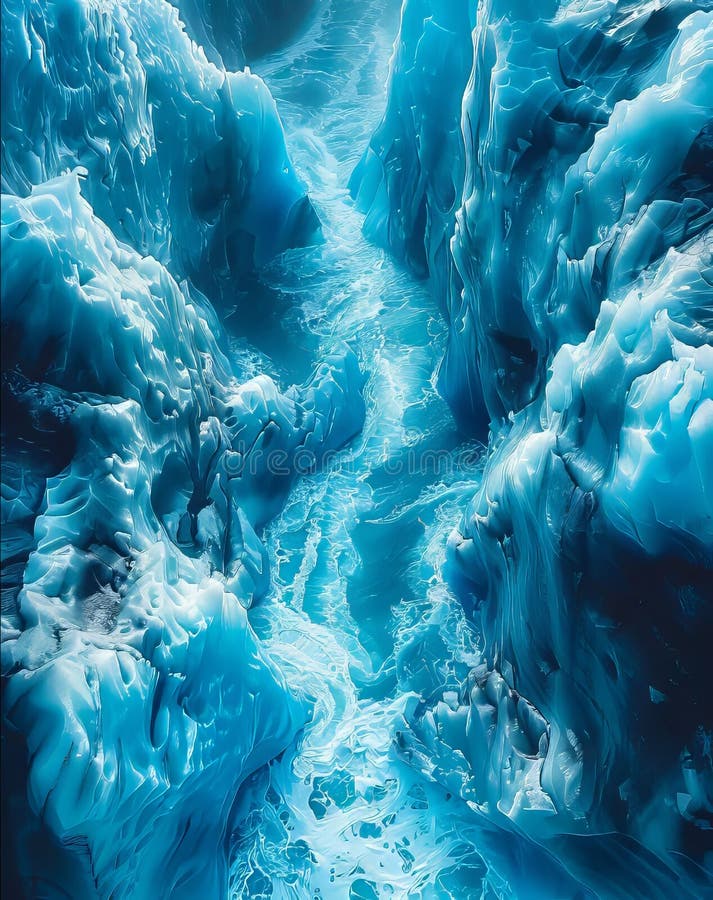 A Large Ice Cave with Water Flowing through it Stock Photo - Image of ...