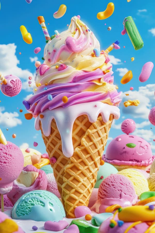 Large Ice Cream Cone with Candy Stock Photo - Image of summertime ...