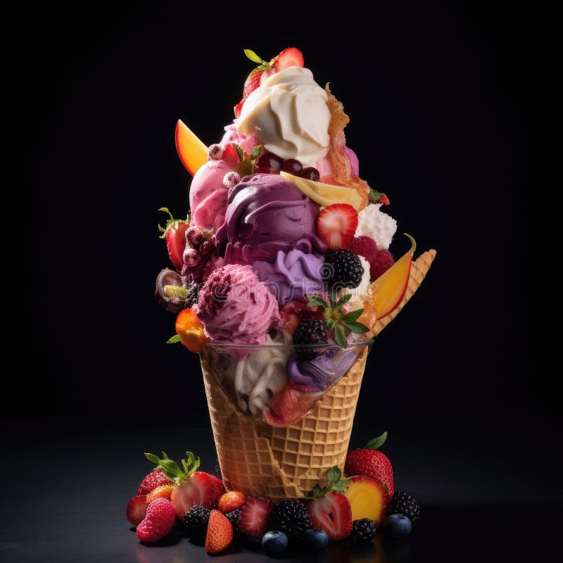 A Large Ice Cream Cone Filled with Fruit Stock Illustration ...