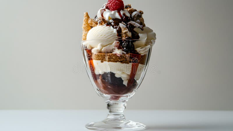 A Large Ice Cream Sundae with Different Layers of Toppings Stock Photo ...