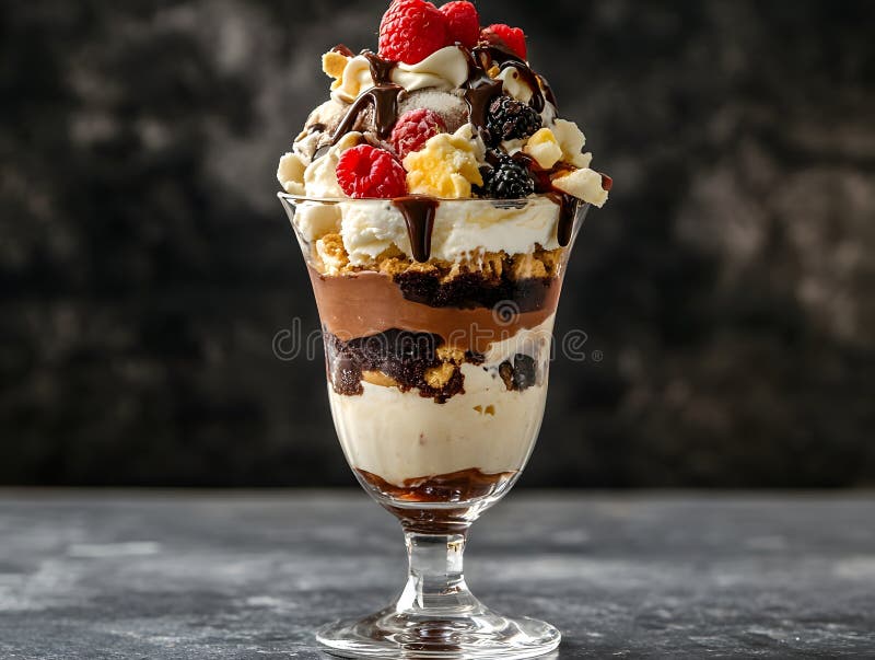 A Large Ice Cream Sundae with Different Layers of Toppings Stock ...