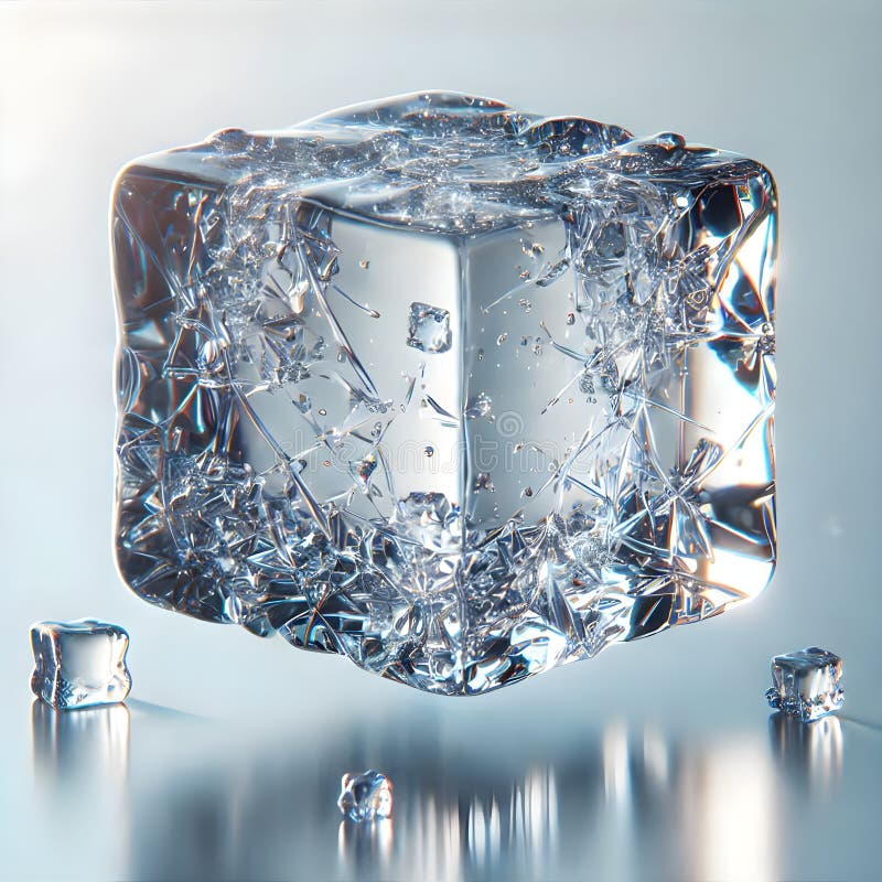Large Ice Cube Levitating Over Reflective Surface with Smaller Ice ...