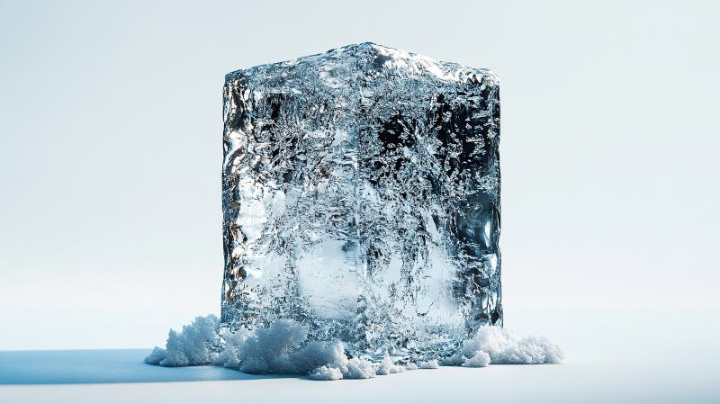 Large Ice Cube Melting on Snow, Studio Shot, Cool Background, Drink ...
