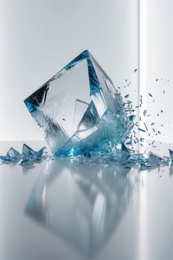 A Large Ice Cube Splinters and Shatters into Smaller Pieces. Stock ...