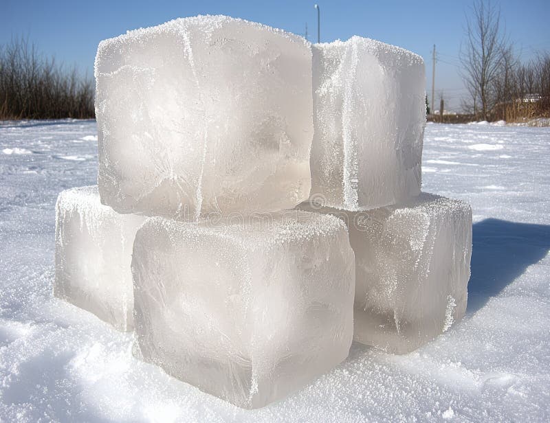 Large Ice Cubes Stacked on a Snowy Surface. Stock Illustration ...
