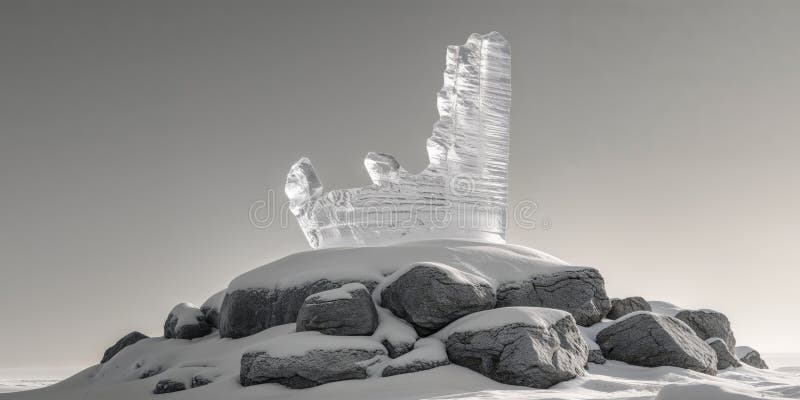 A Large Ice Sculpture Sitting on Top of a Pile of Rocks. Stock Image ...