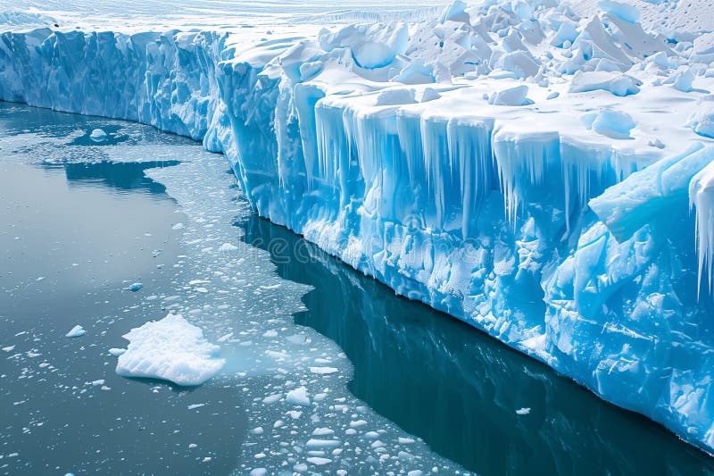 A Large Ice Wall with Blue Ice on it Stock Photo - Image of environment ...