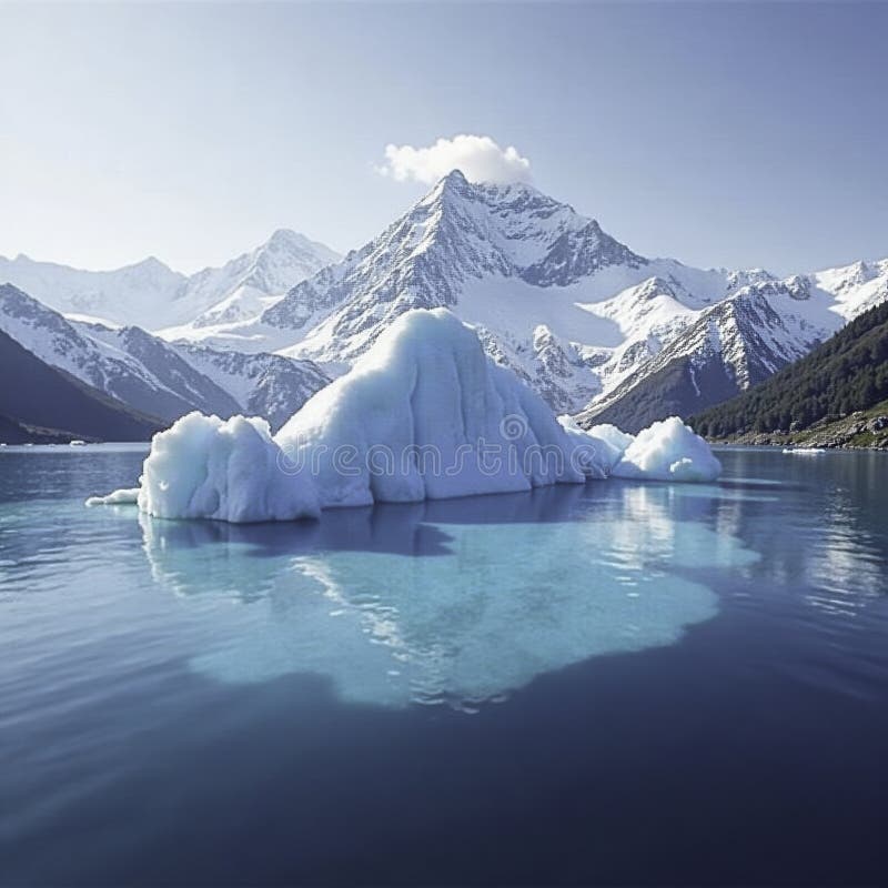 Large Iceberg in the Background of Snowy Mountains, Blue, Iceberg, Himalayan Stock Illustration ...
