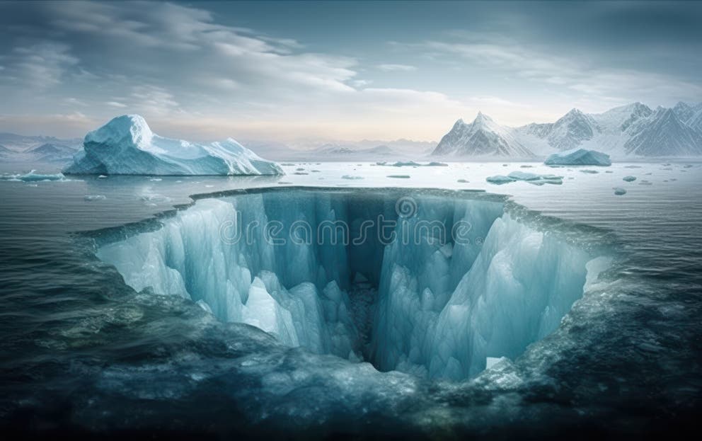 Iceberg Crack in Arctic Landscape. Created by Generative Artificial ...