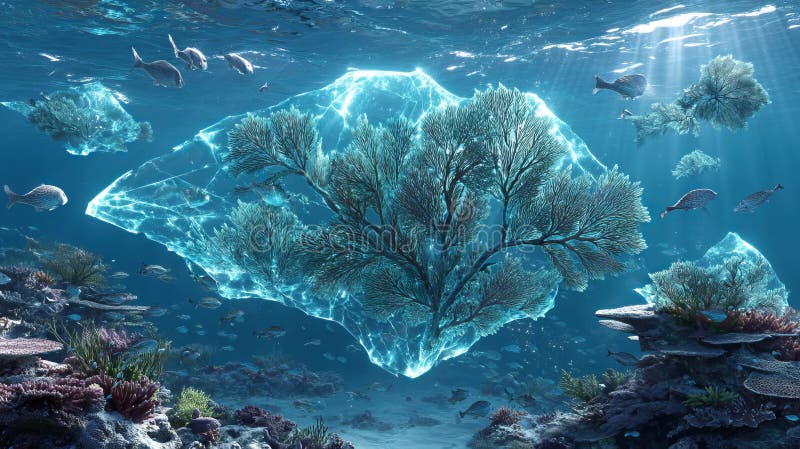 A Large Iceberg Floating in the Ocean Surrounded by Fish Stock Photo ...