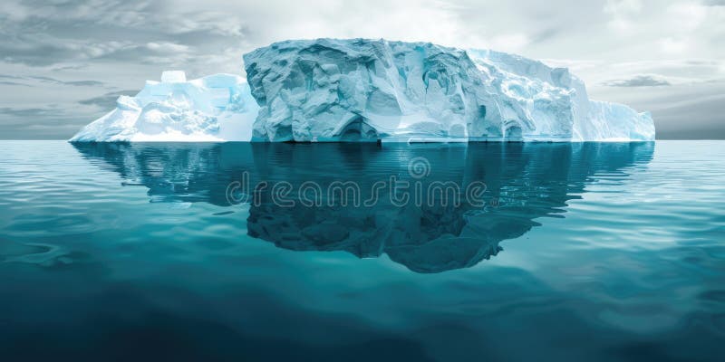 A Large Iceberg Floats in the Open Ocean, with Waves Crashing Against ...