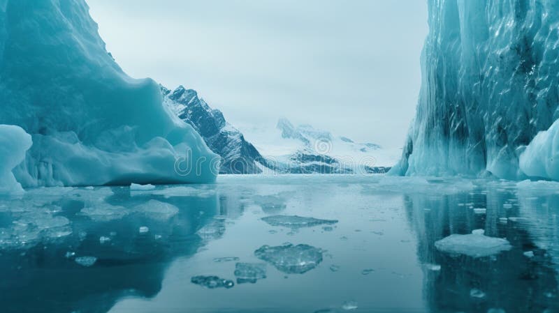 A Large Iceberg with Some Water and Ice on the Ground Stock ...