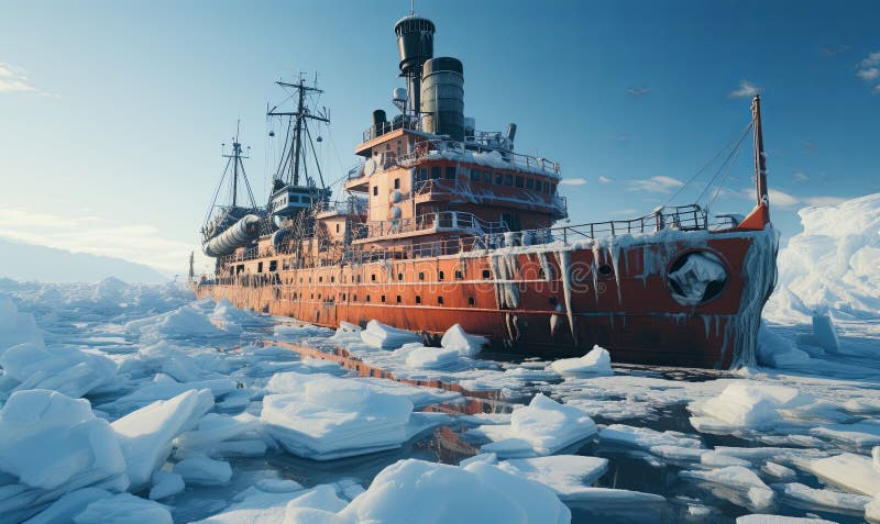 Large Icebreaker Ship on Ice-covered Water Stock Photo - Image of large ...