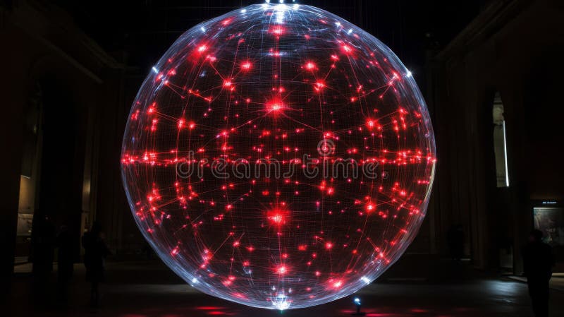 Large Illuminated Red Sphere Art Installation at Night Stock ...