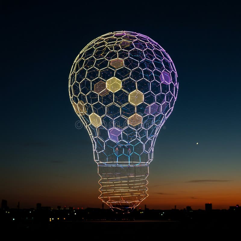 A Large, Illuminated Sculpture of a Light Bulb Constructed from ...