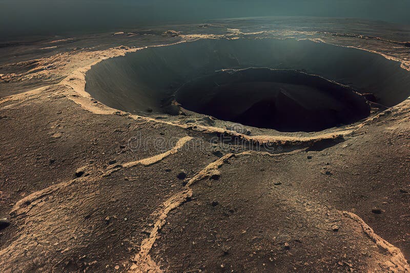 Large Impact Crater on a Barren Landscape Stock Illustration ...