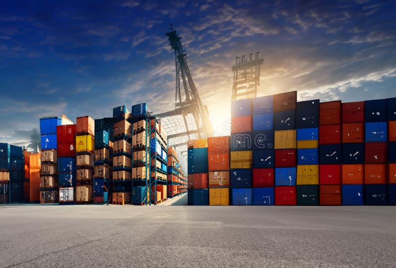 A Large Import-export Warehouse Filled with Crates of Goods Boxes and ...