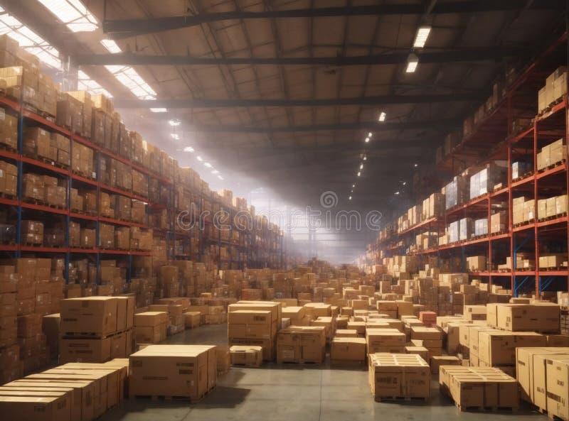 A Large Import-export Warehouse Filled with Crates of Goods Boxes and ...