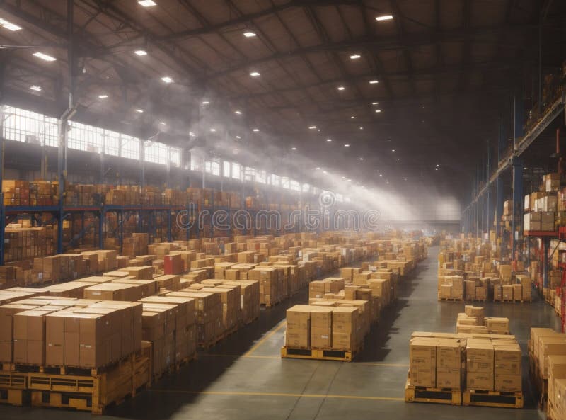 A Large Import-export Warehouse Filled with Crates of Goods Boxes and ...