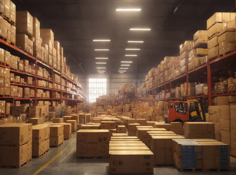 A Large Import-export Warehouse Filled with Crates of Goods Boxes and ...