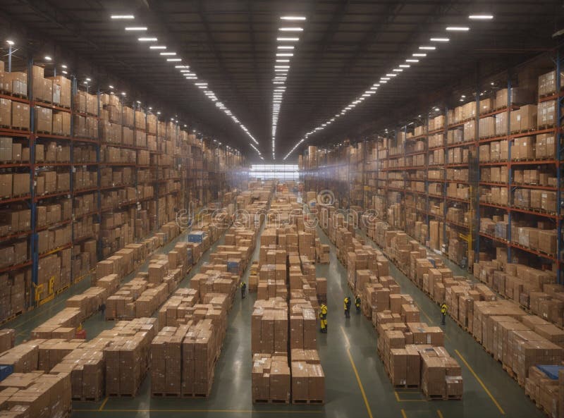 A Large Import-export Warehouse Filled with Crates of Goods Boxes and ...