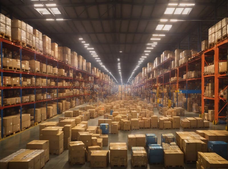 A Large Import-export Warehouse Filled with Crates of Goods Boxes and ...