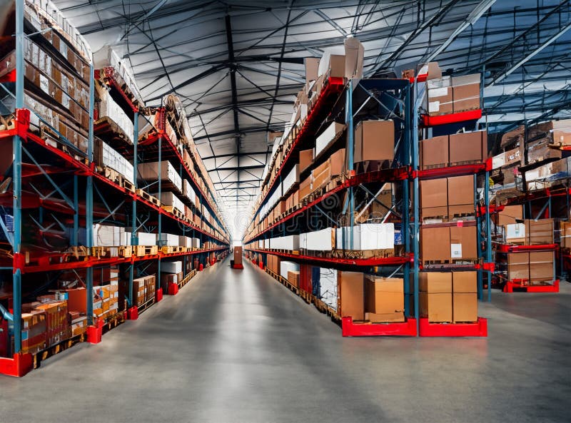 A Large Import-export Warehouse Filled with Crates of Goods Boxes and ...