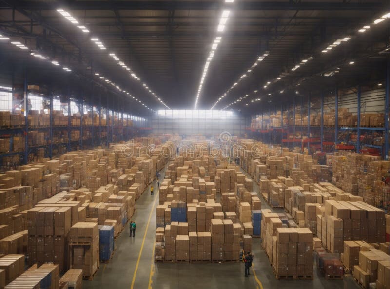 A Large Import-export Warehouse Filled with Crates of Goods Boxes and ...