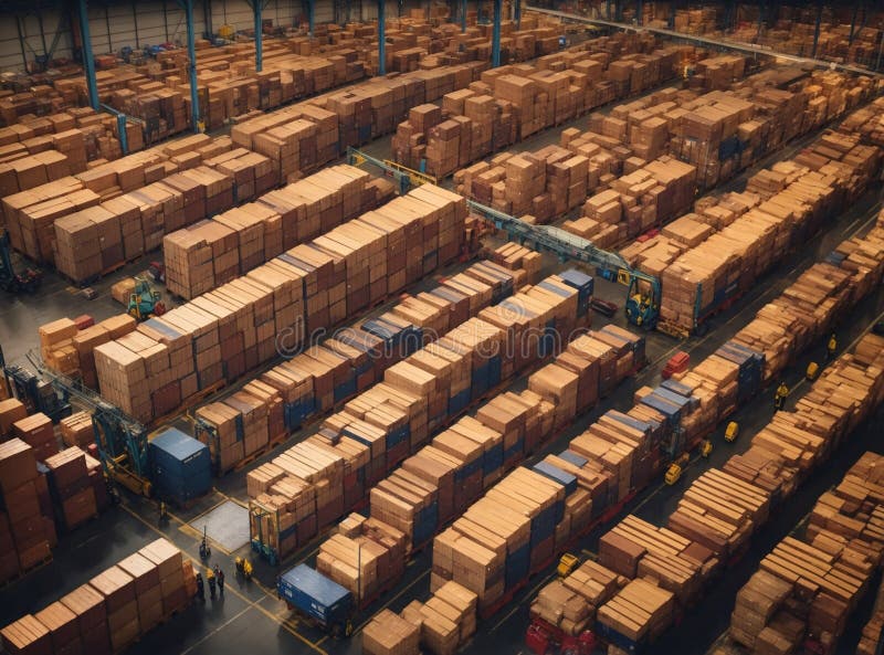 A Large Import-export Warehouse Filled with Crates of Goods Boxes and ...