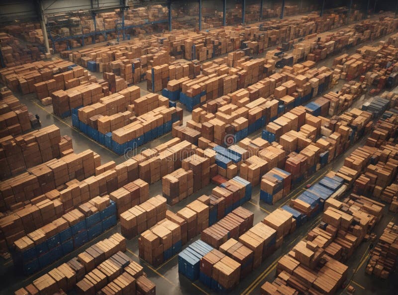 A Large Import-export Warehouse Filled with Crates of Goods Boxes and ...