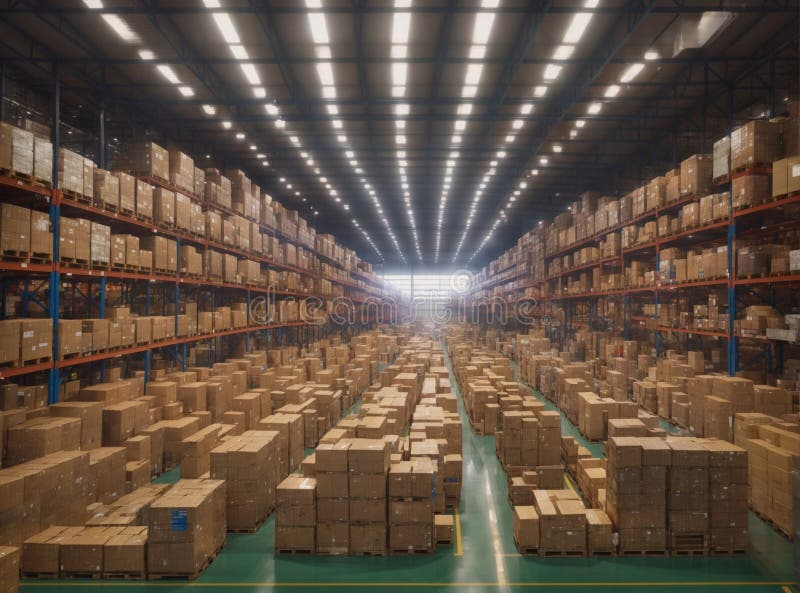 A Large Import-export Warehouse Filled with Crates of Goods Boxes and ...
