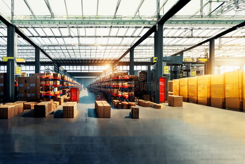 A Large Import-export Warehouse Filled with Crates of Goods Boxes and ...
