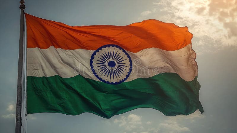 A Large Indian Flag Waving High in the Sky Stock Image - Image of ...