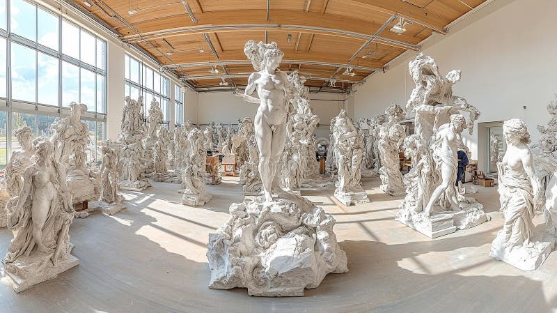 Large Indoor Art Studio Showcasing Numerous Plaster Sculptures in ...