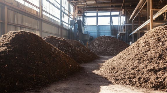 Large Indoor Compost Processing Facility with Piles of Organic Material Stock Photo - Image of ...