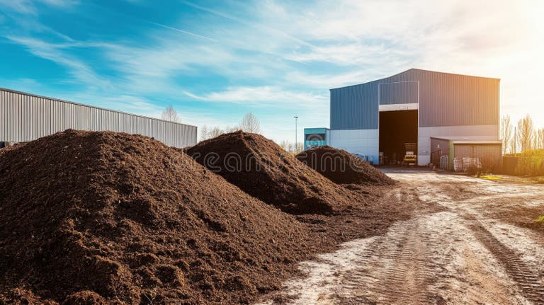 Large Indoor Compost Processing Facility with Piles of Organic Material ...