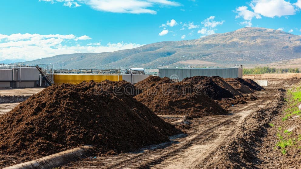 Large Indoor Compost Processing Facility with Piles of Organic Material ...