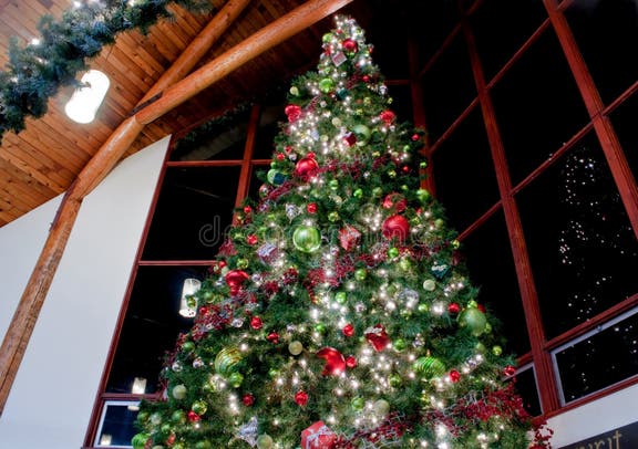 Large Indoor Decorated Christmas Tree Stock Photo - Image of inside ...