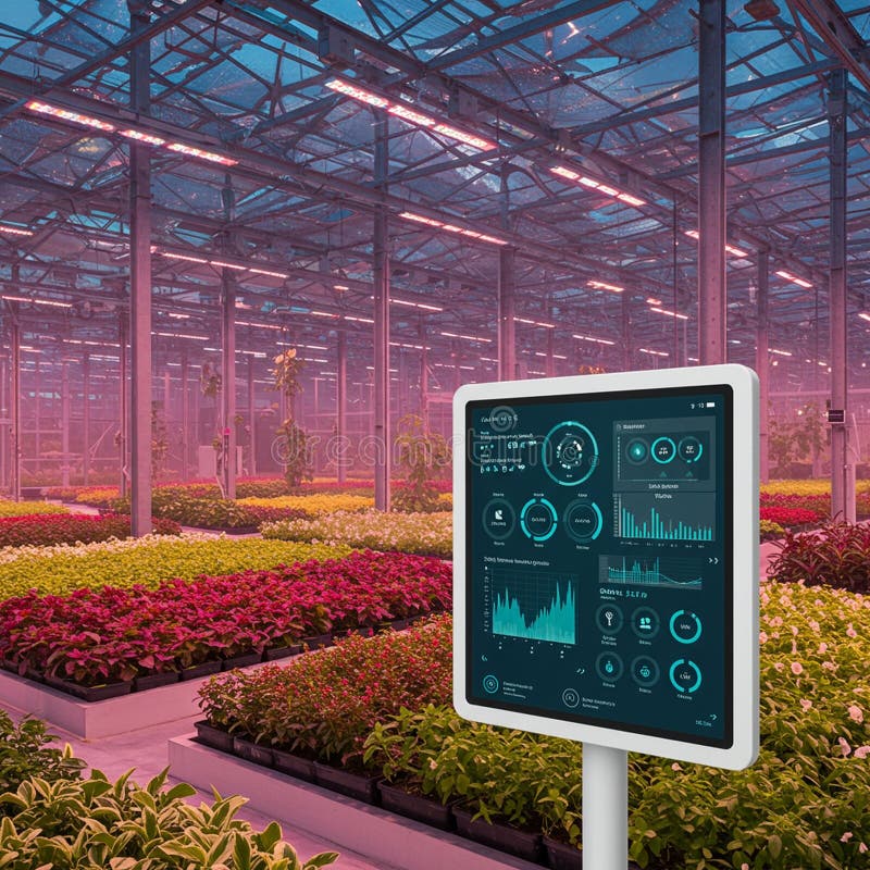 Large Indoor Greenhouse with Rows of Vibrant Plants Organized in Rectangular Plots. Stock ...