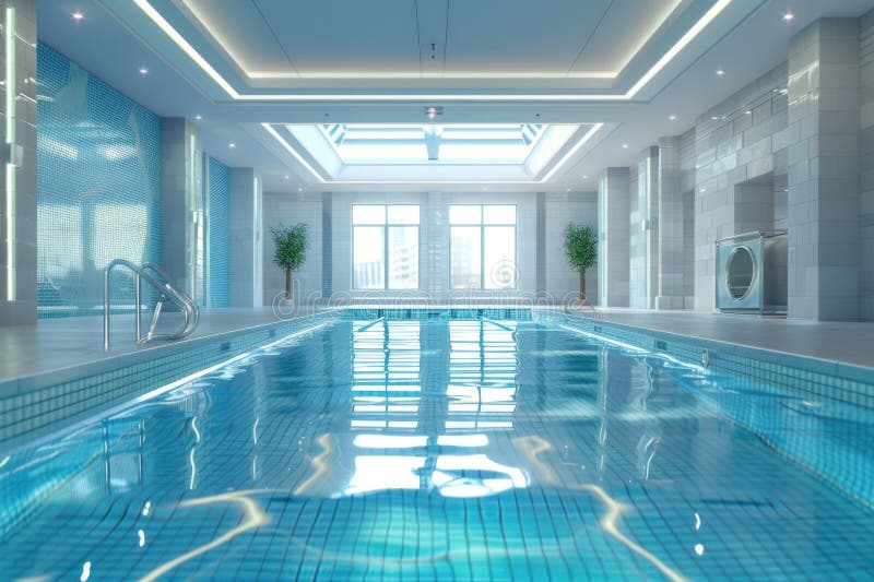 A Large Indoor Swimming Pool in a Building with Water and Swimmers ...