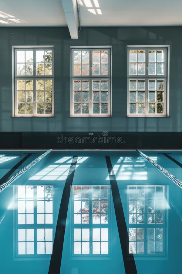 A Large Indoor Swimming Pool Located within a Building Stock Photo ...
