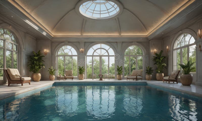 Large Indoor Swimming Pool with Skylight Stock Image - Image of elegant ...